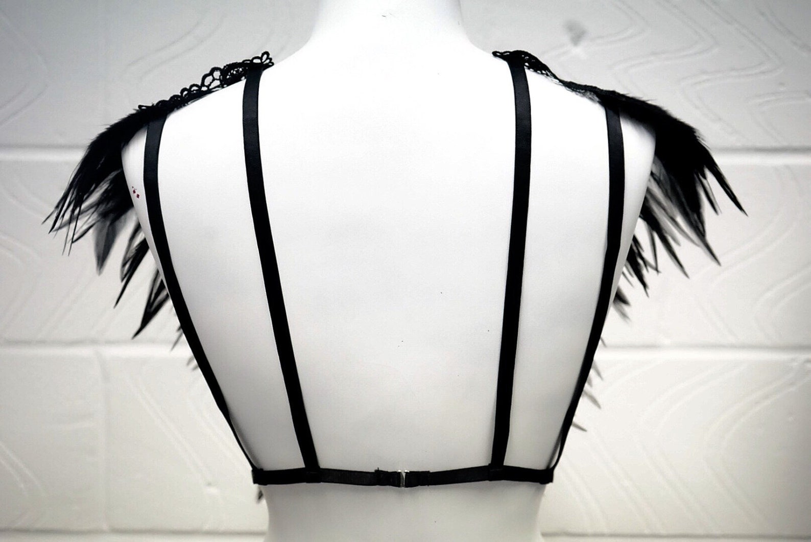 Black Lace Feather Bralette Rhinestone Embellished Top, Festival Rave ...