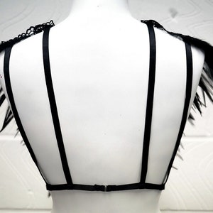 Black Lace Feather Bralette Rhinestone Embellished Top, Festival Rave ...