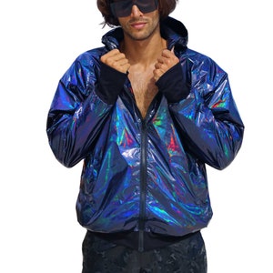Holographic Jacket Windbreaker, Waterproof UNISEX Futuristic Raincoat ...