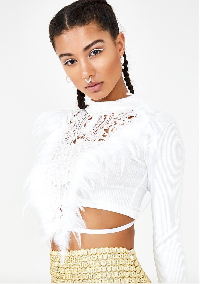 Feather Top Ethereal White Festival Fairy Costume Lingerie Lace ...