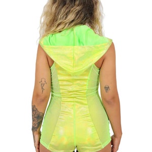 Lime Green Jumpsuit UV Reactive Bodysuit Fluro Holographic Rave Body ...