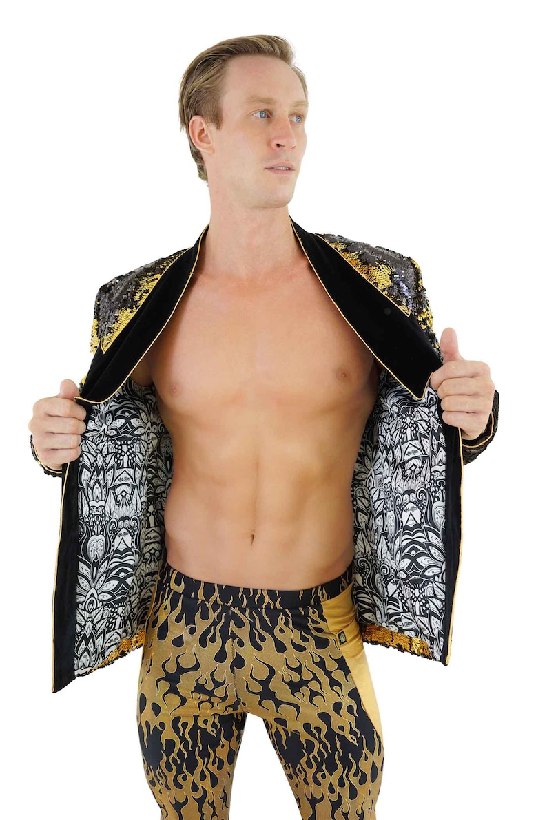 Gold Sequin Jacket Men David Bowie Lightning Bolt Futuristic - Etsy