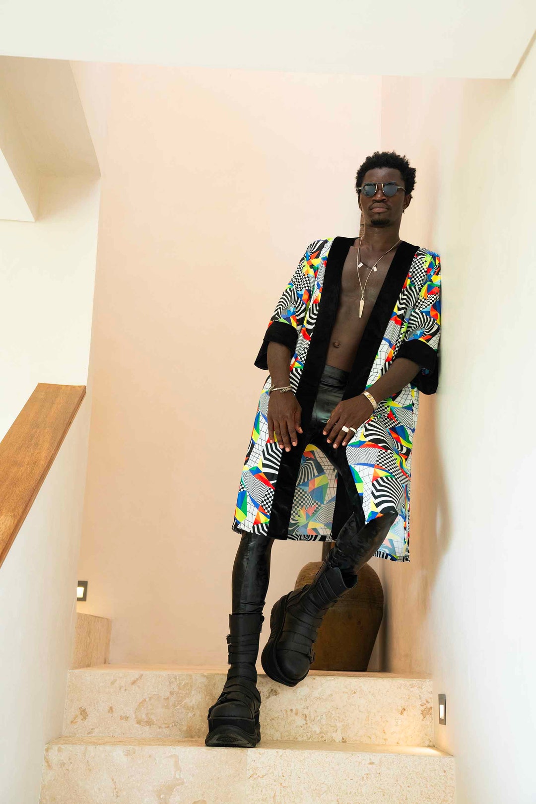 Mens Silk Kimono Trippy Rave Outfit Psychedelic Robe Mens Silk Robe ...