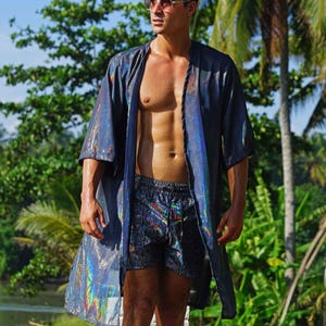 Gold Robe Mens Gold Kimono Cardigan Men Rave Robe Glitter Kimono Jacket ...