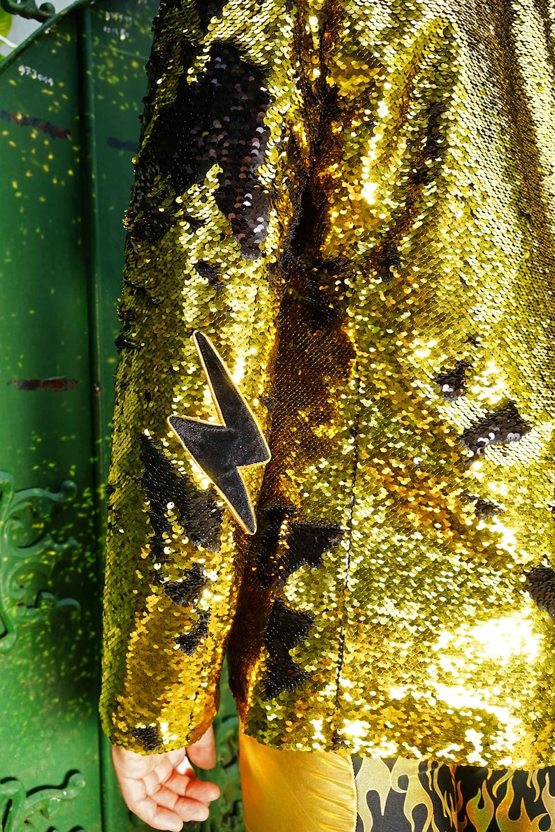 Gold Sequin Jacket Men David Bowie Lightning Bolt Futuristic - Etsy