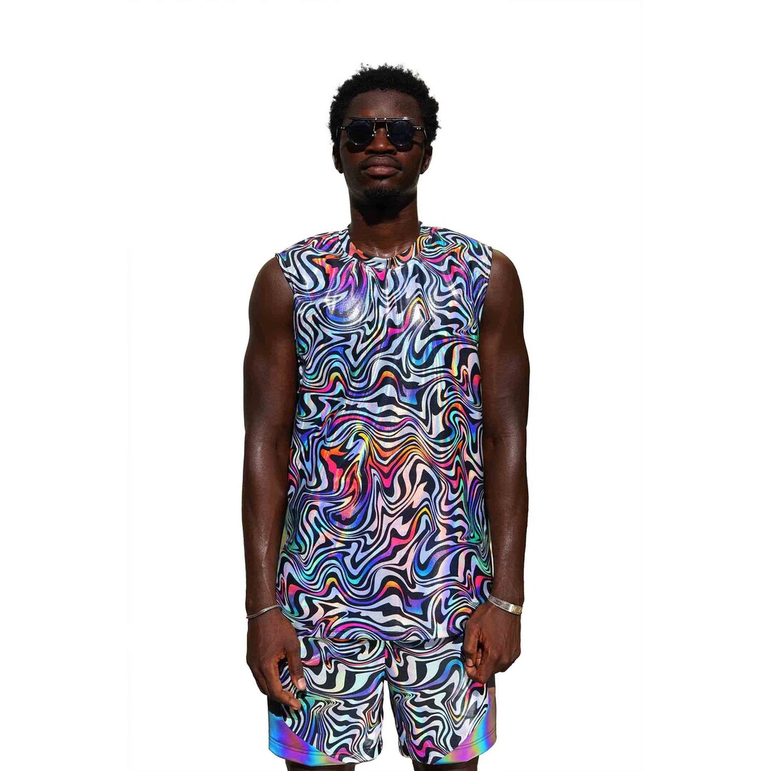 Psychedelic T Shirt Reflective Trippy Rave Outfit Mens Party Shirt ...
