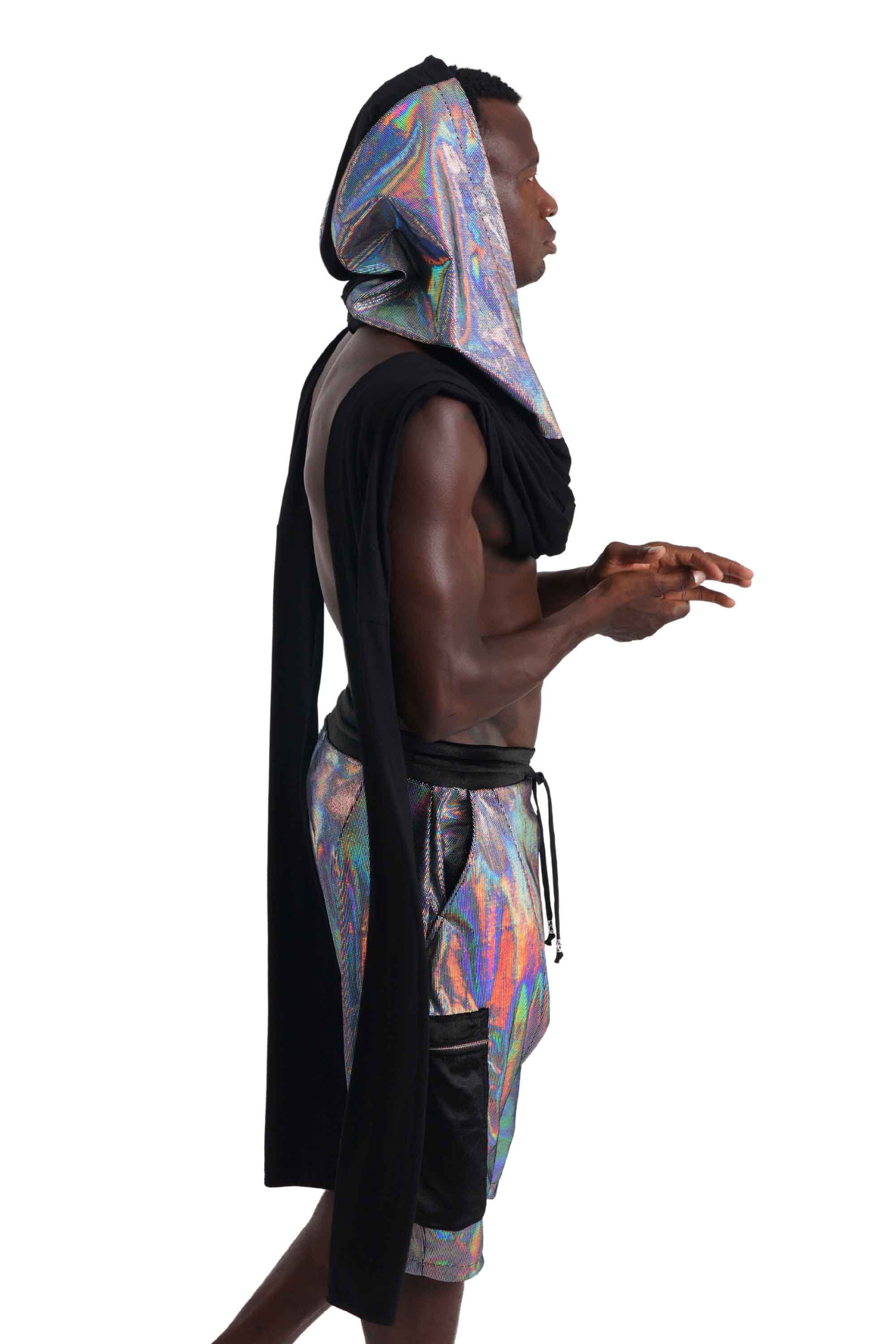 Holographic Rave Hood, Festival Hooded Scarf - Black Gold Silver | LOVE ...