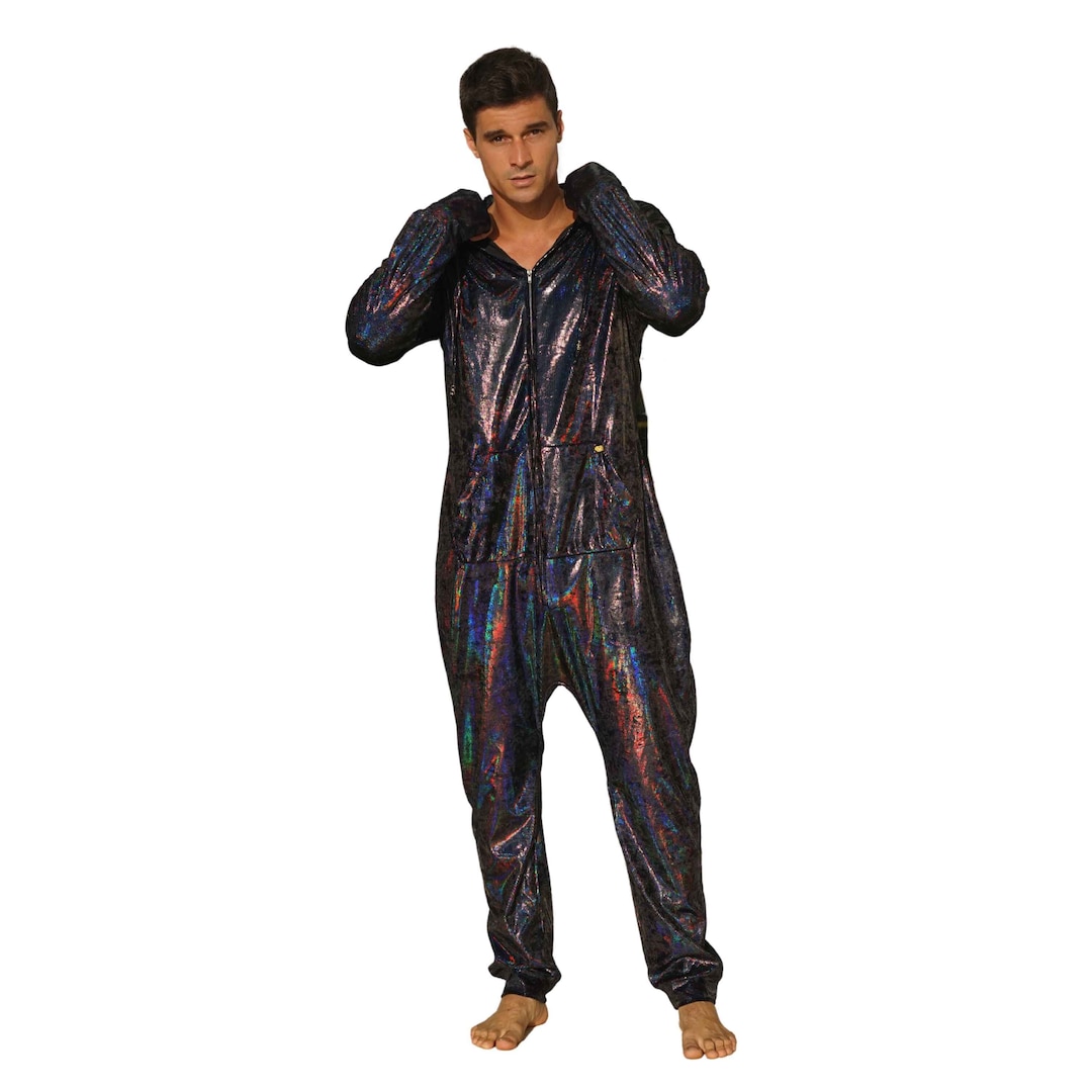 Mens Onesie Pajamas Union Suit Kigurumi Rave Onesie Holographic ...
