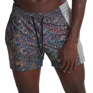 Graphic Shorts Silver Reflective Shorts Rave Festival Outfits Mens ...