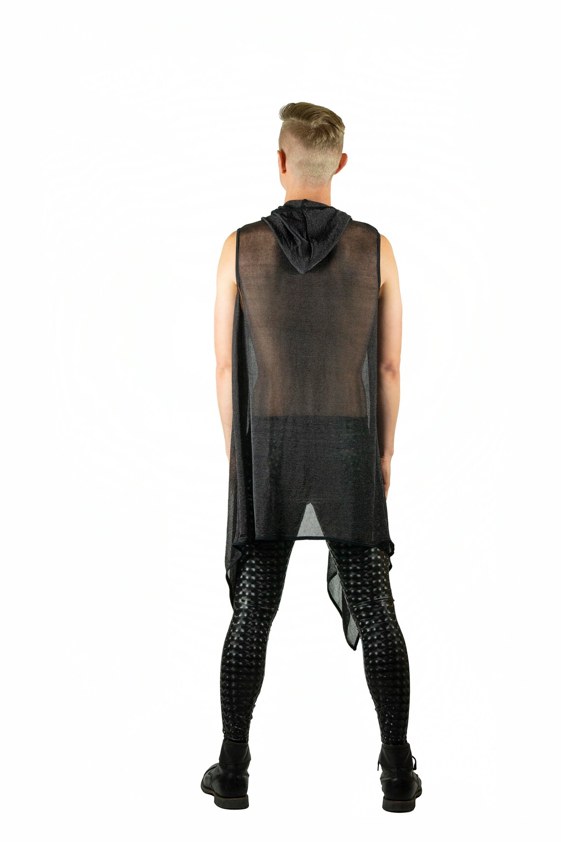 Black Metallic Chainmail Hoodie Long Kimono Vest Techwear | Etsy