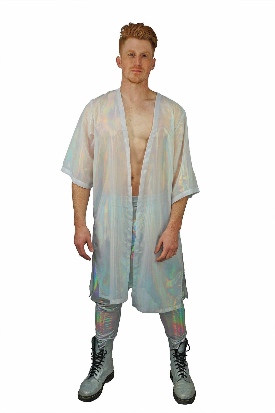 Mens Kimono Robe White Kimono Rave Kimono Groom Robe Groomsmen Robes See Through Robe Sheer