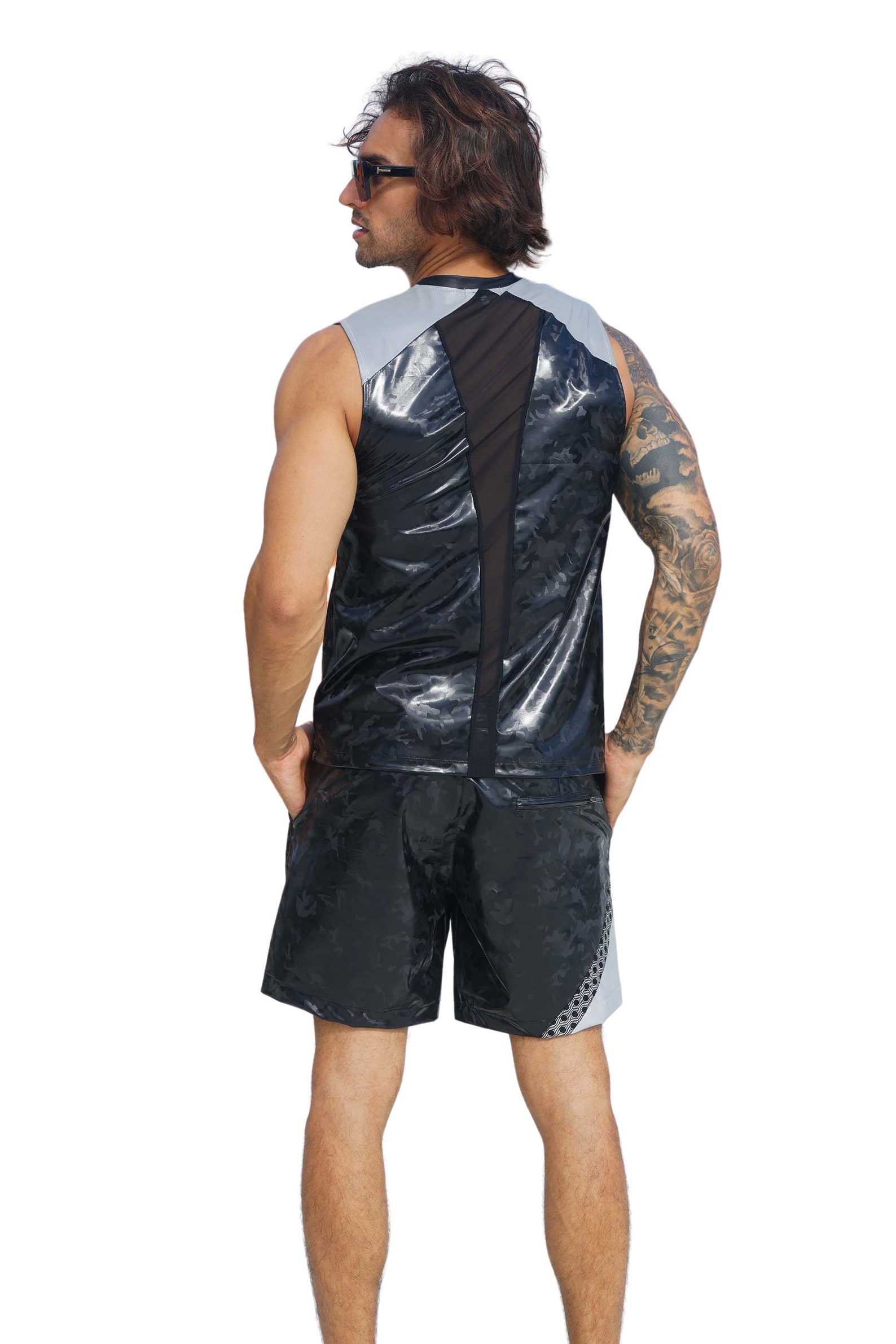 Mens Festival Clothing Black Holographic Camo Vest Mesh Tank - Etsy
