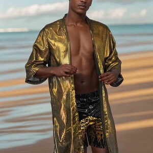 Gold Robe Mens Gold Kimono Cardigan Men Rave Robe Glitter Kimono Jacket ...