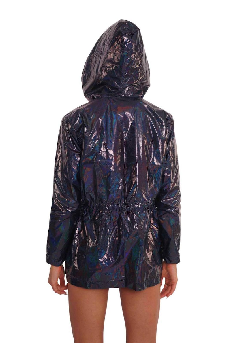Futuristic Gold Raincoat, Holographic Jacket Waterproof Festival Hoodie ...