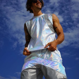 Mens Rave Shirt Reflective Top Mens Rave Clothing Reflective Tank Mens ...