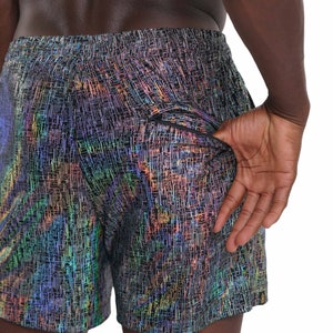 Graphic Shorts Silver Reflective Shorts Rave Festival Outfits Mens ...