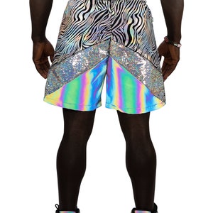 Mens Silver Reflective Shorts, Holographic Sequin Festival Shorts ...