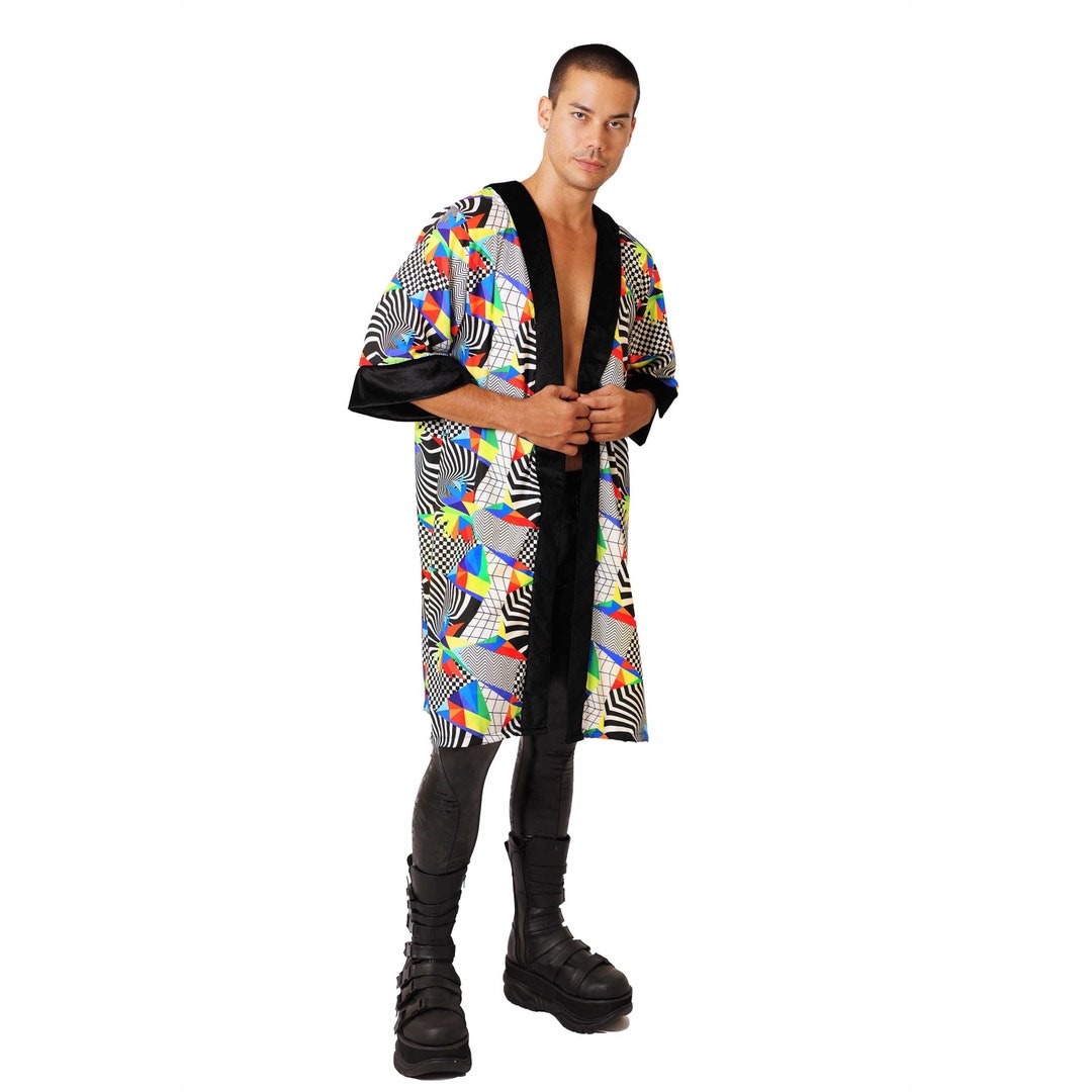 Mens Silk Kimono Trippy Rave Outfit Psychedelic Robe Mens Silk Robe ...