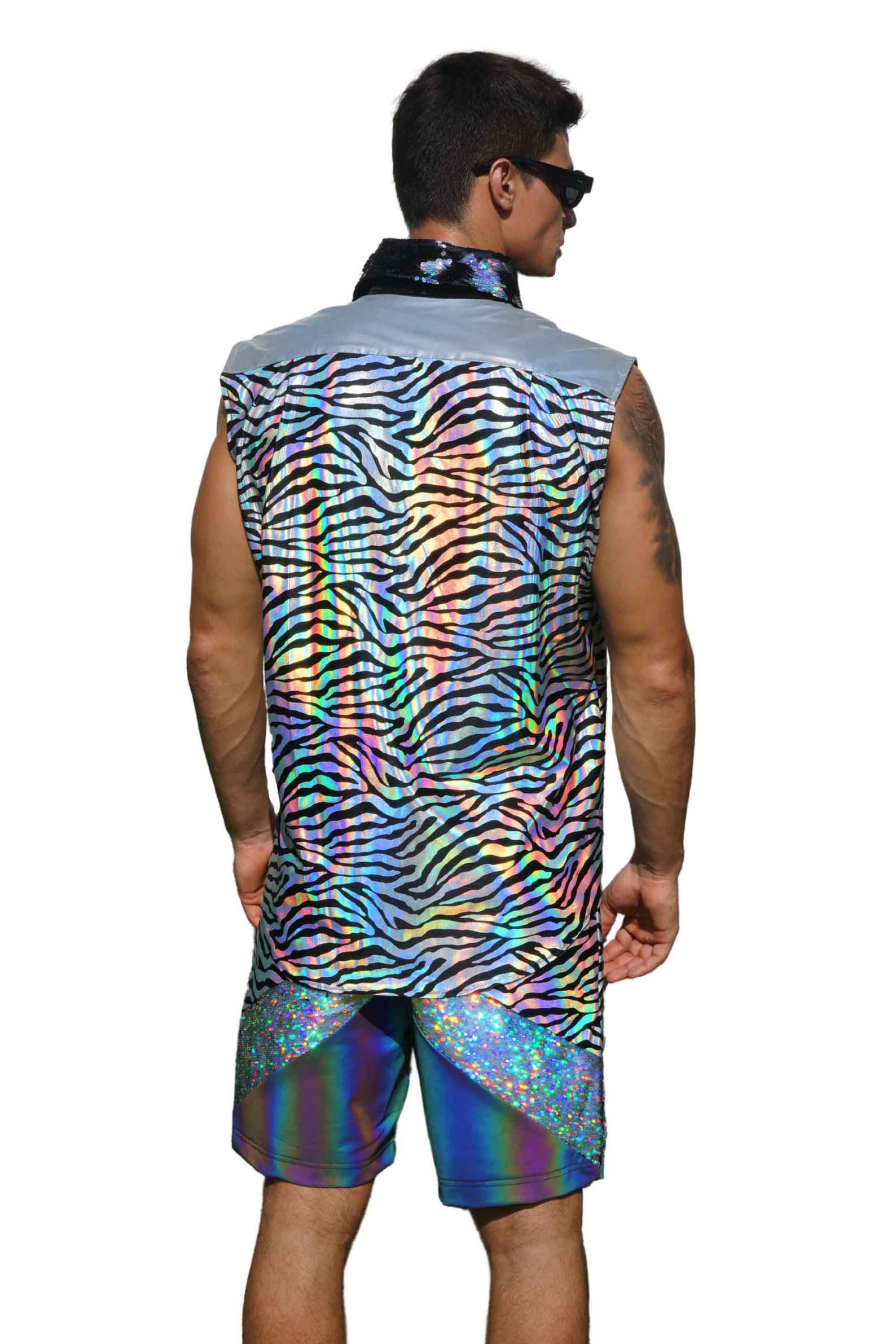 Mens Silver Reflective Shorts, Holographic Sequin Festival Shorts ...