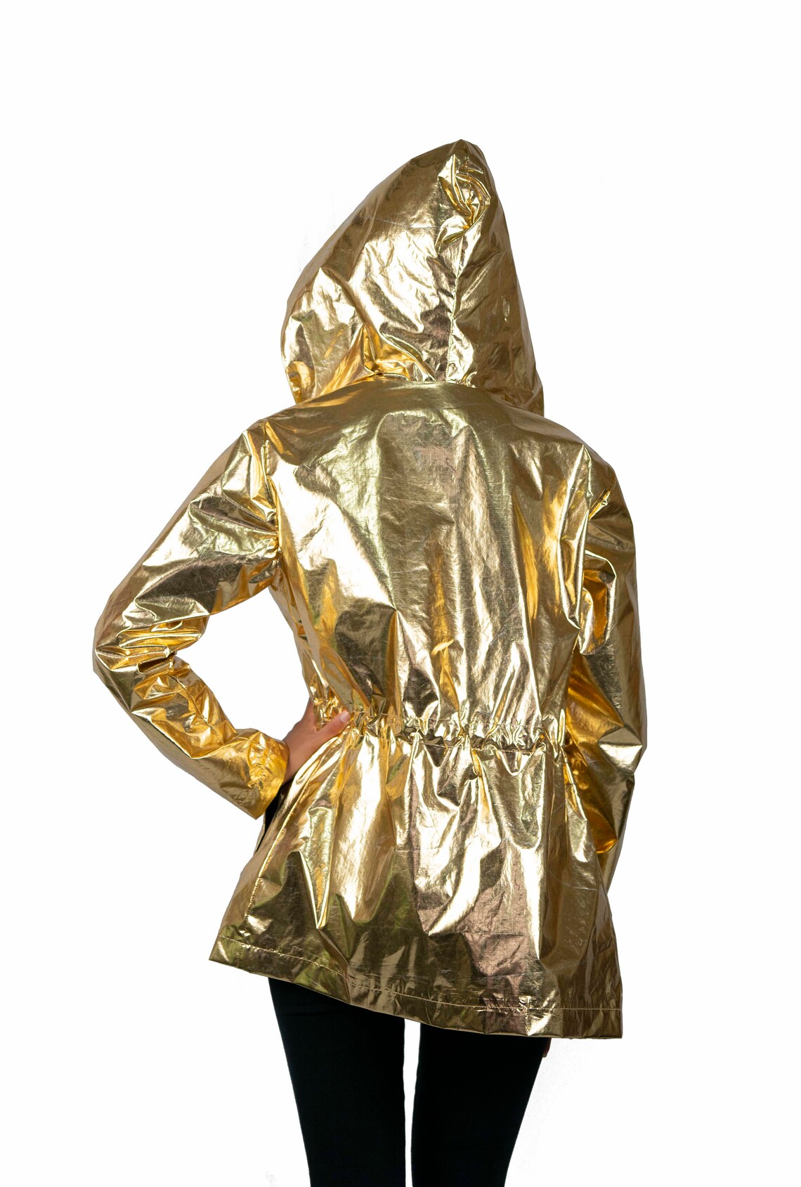 Futuristic gold raincoat Holographic jacket waterproof | Etsy