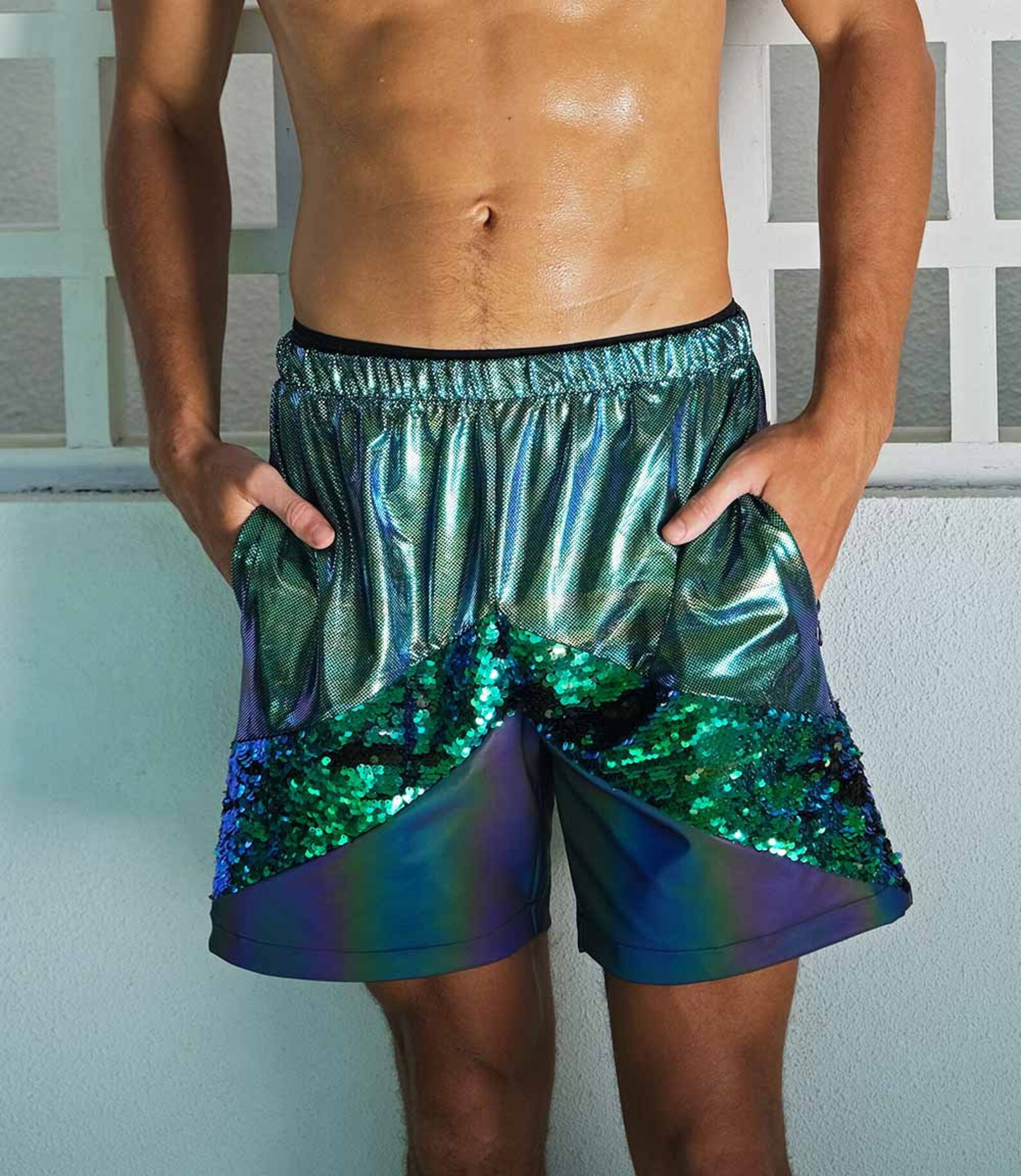 Mens Festival Shorts With Zipper Pockets Sequin Rave Outfit - Etsy
