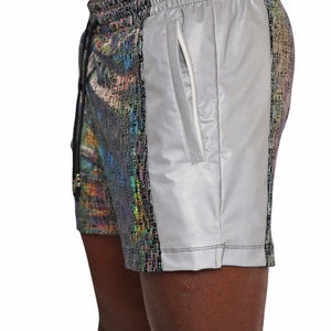 Graphic Shorts Silver Reflective Shorts Rave Festival Outfits Mens ...