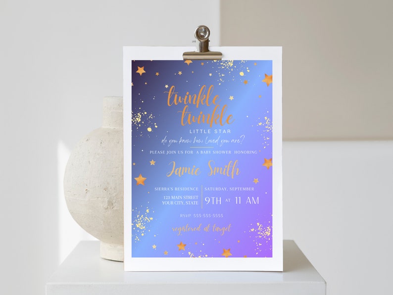 Galaxy Theme Twinkle Twinkle Little Star Baby Shower Invitation, Baby ...