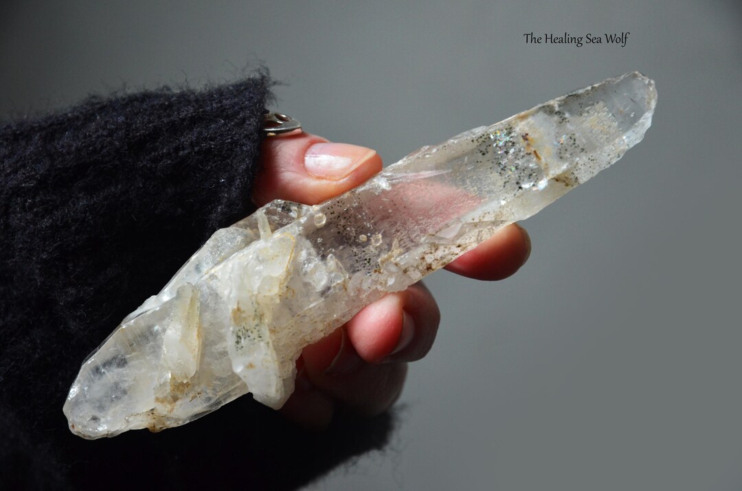 RARE Double Terminated Inner Mongolian Quartz With Hematite + Coded Glyphs Etchings & Rainbows ...