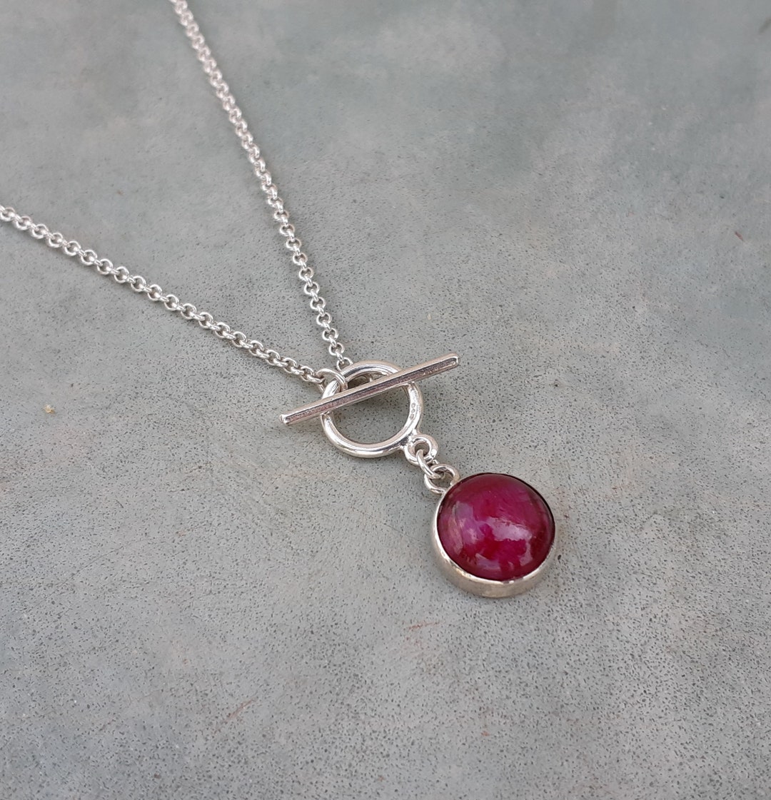Genuine Ruby Necklace,ruby Pendant With Chain,10mm Ruby Cabochon Toggle ...