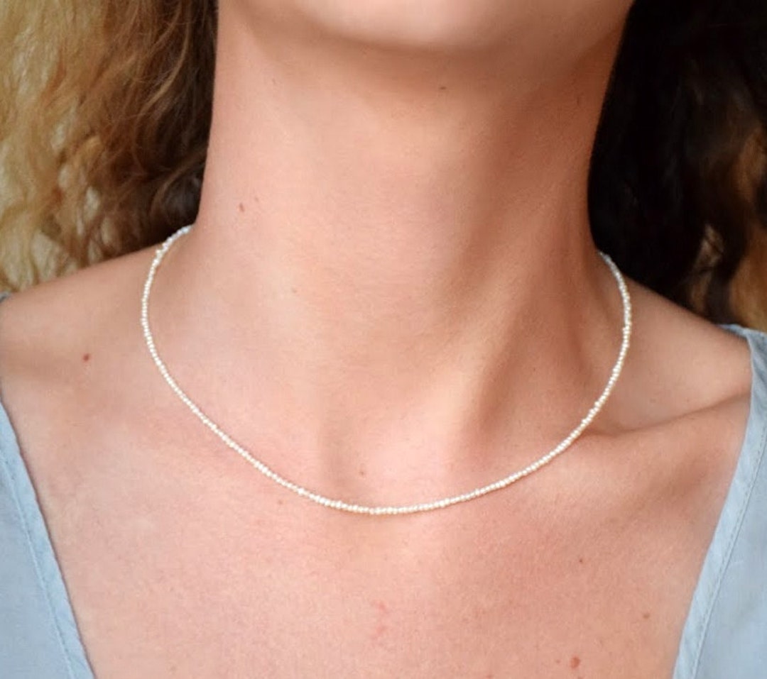 Seed Pearls Necklace,tiny Seed Pearls Chocker Necklace,14k Solid Gold ...