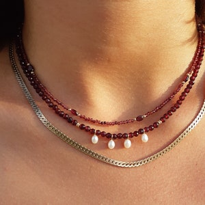 Garnet and Pearl Necklace,14k Solid Gold Garnet Pearl Chocker,red ...