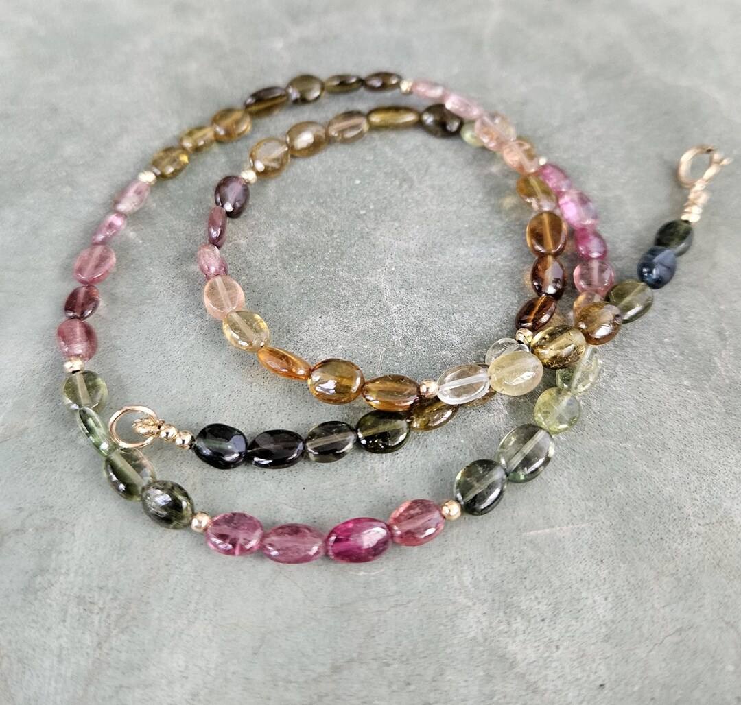 14k Solid Gold Tourmaline Necklace,multi Color Tourmaline Chocker,candy ...