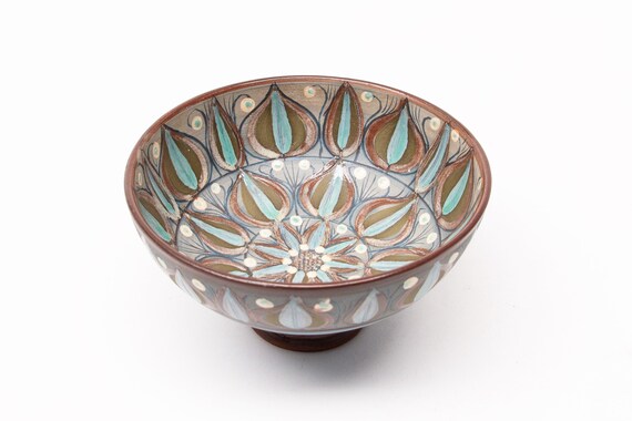 Vintage Dybdahl Denmark Pottery Pedestal Bowl With Beautiful - Etsy