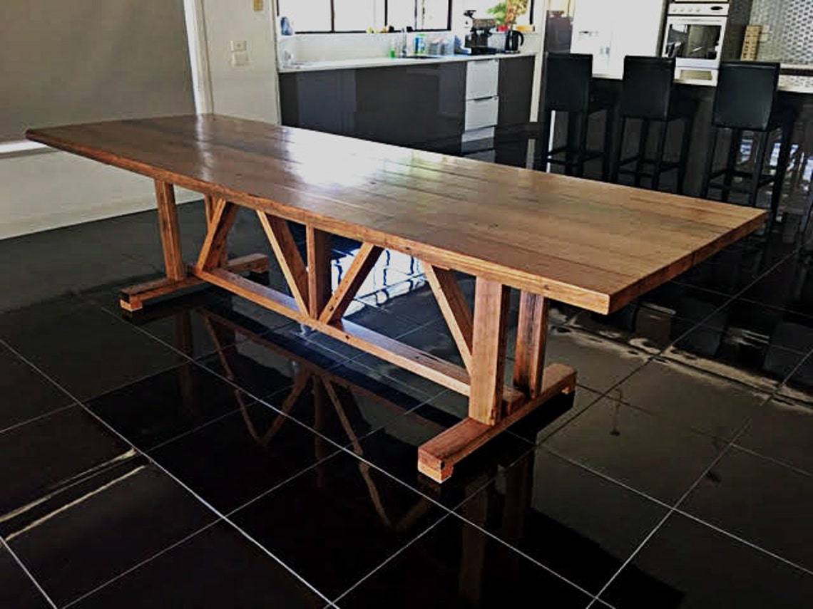 3 Metre Timber Dining Table With Truss Pedestal Base | Made to Order ...