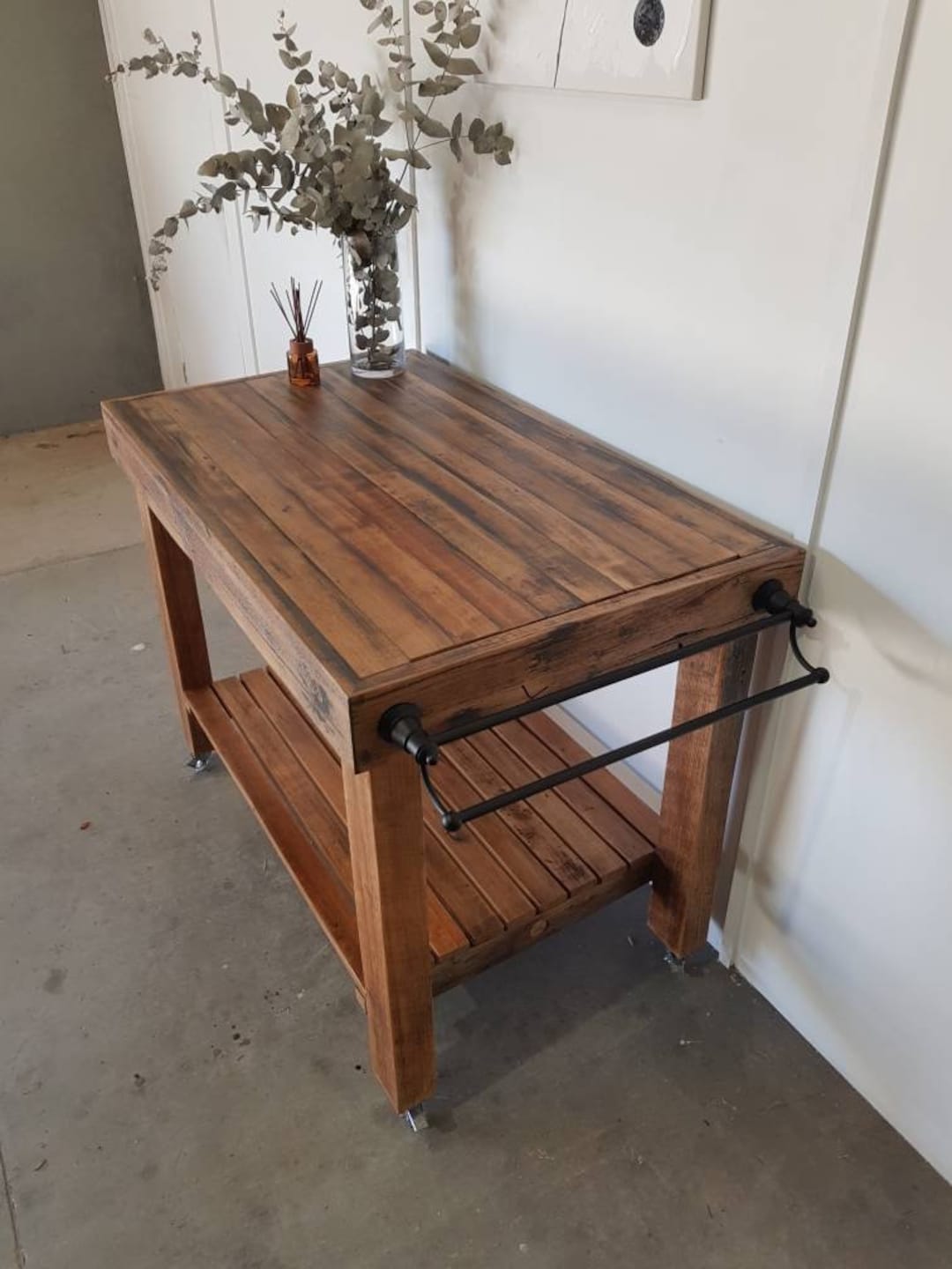 Butchers Block Style Island Bench Rustic Castor Wheels Knife Block Towel Rail Made to Order in Australia Kitchen Etsy Australia