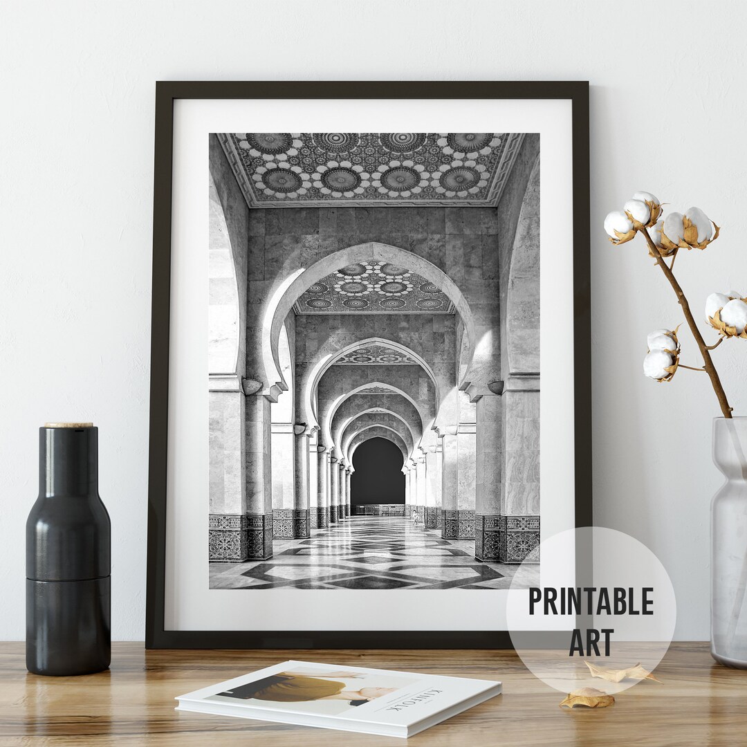 Mosque Print Wall Decor, Home Decor, Digital Print, Black and White ...