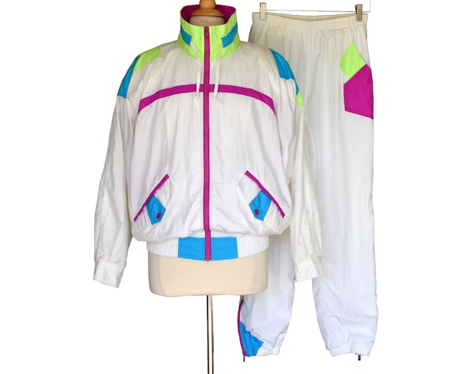 90s Color Block Track Suit, Abstract Print Windbreaker and Pants, Size ...