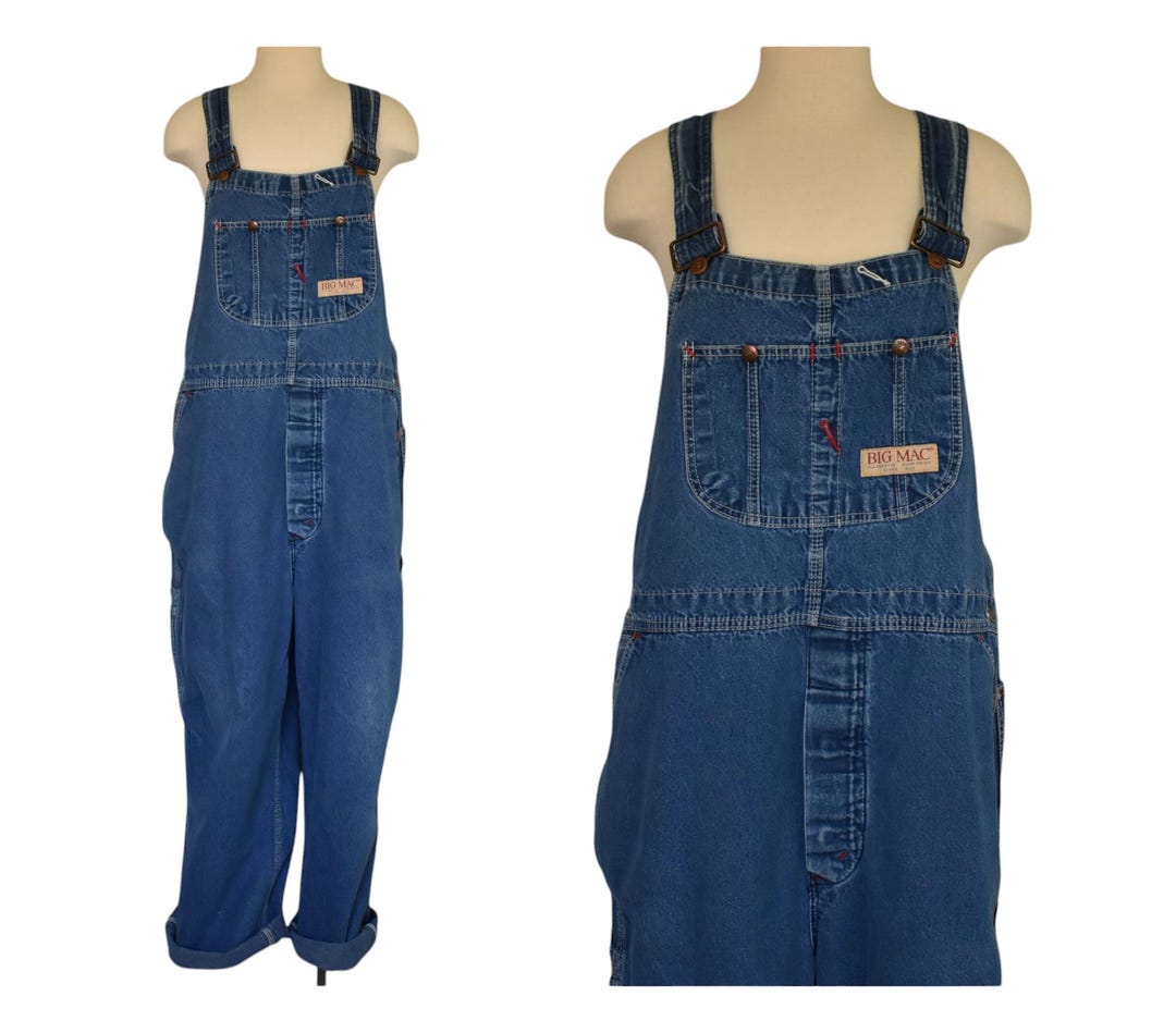 Vintage 80s Big Mac Square Back Overalls, 1980s Indigo Blue Denim ...