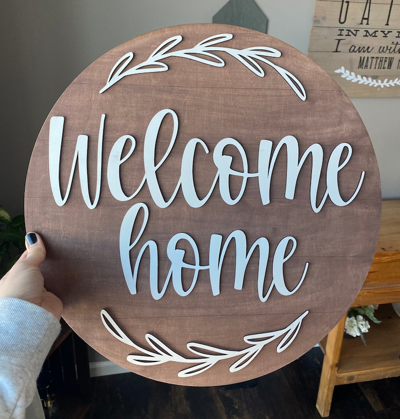 Welcome home sign 3D Wood Sign Wood Sign Circle Shiplap | Etsy