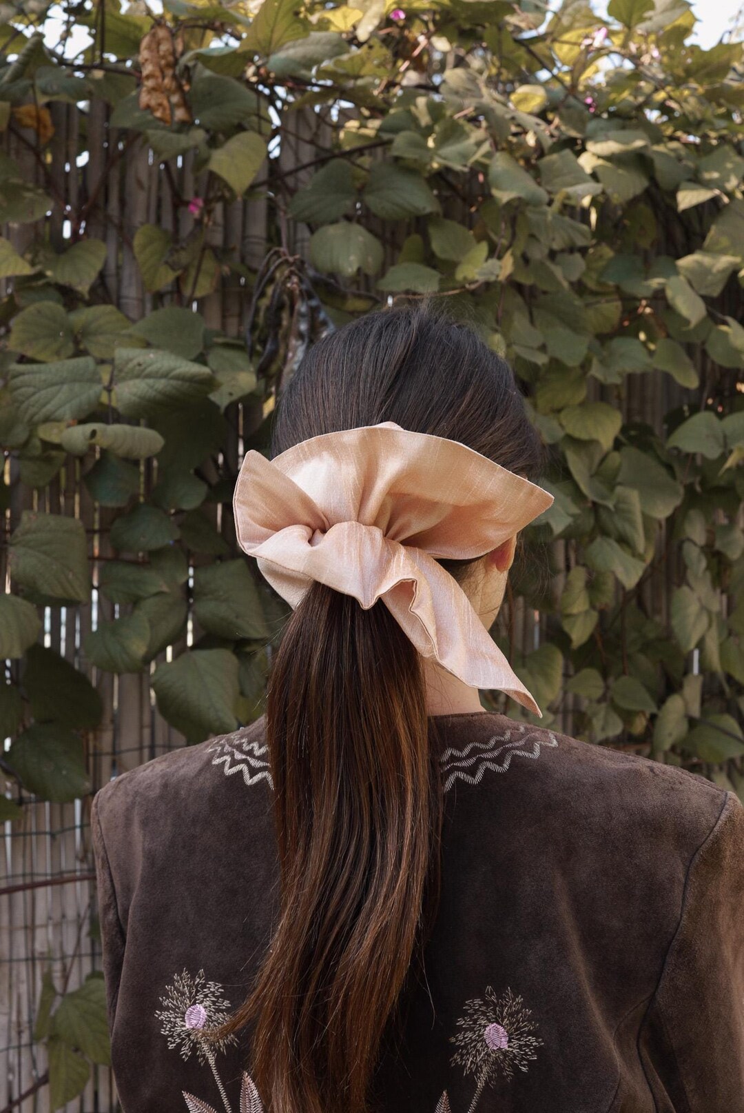 Square Scrunchie Oversized Beige Silk Scrunchie, Beige Oversized Bun ...