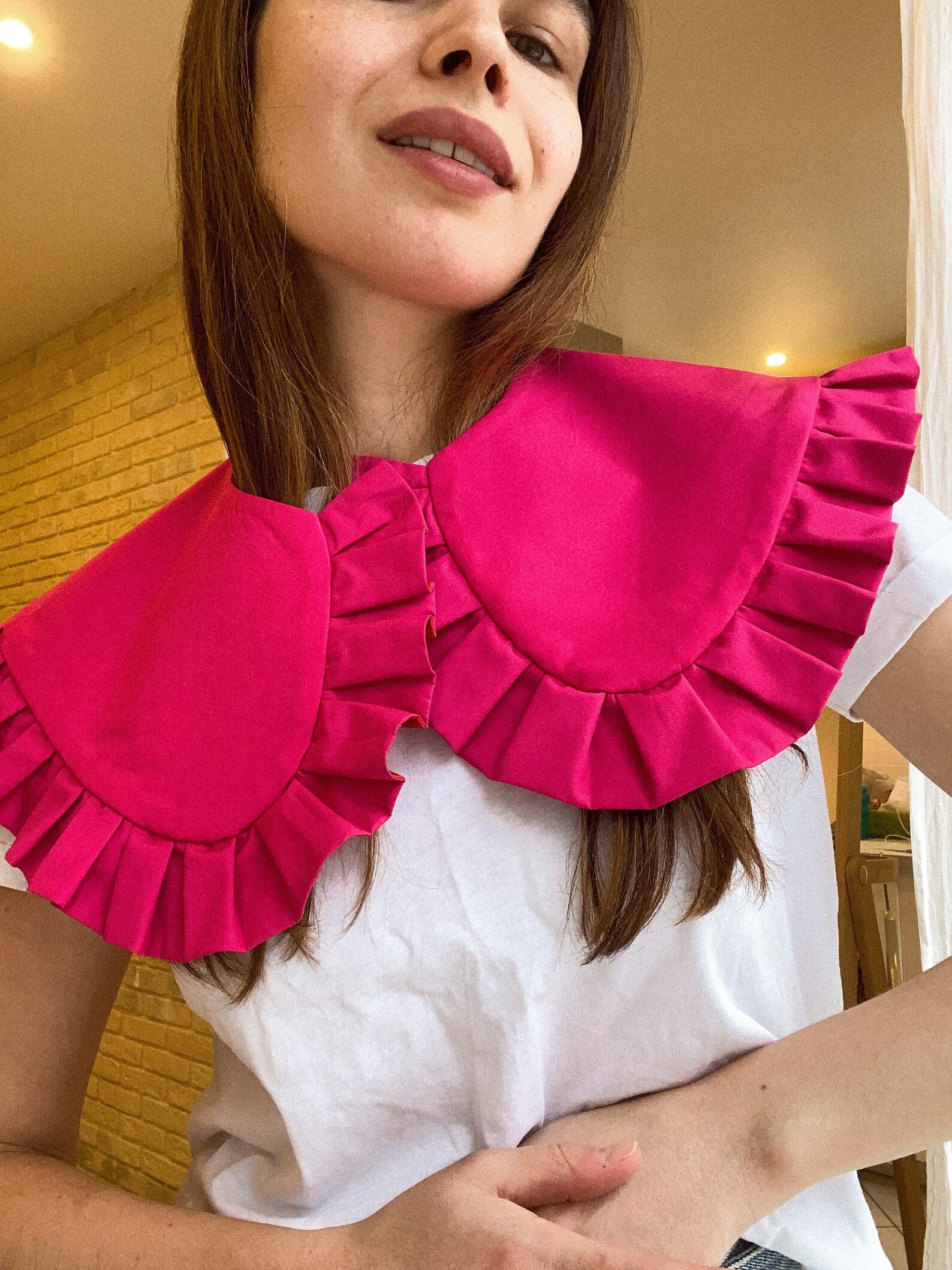 Unique Fuchsia Collar Oversized Frilled Collar Reversible Hot | Etsy