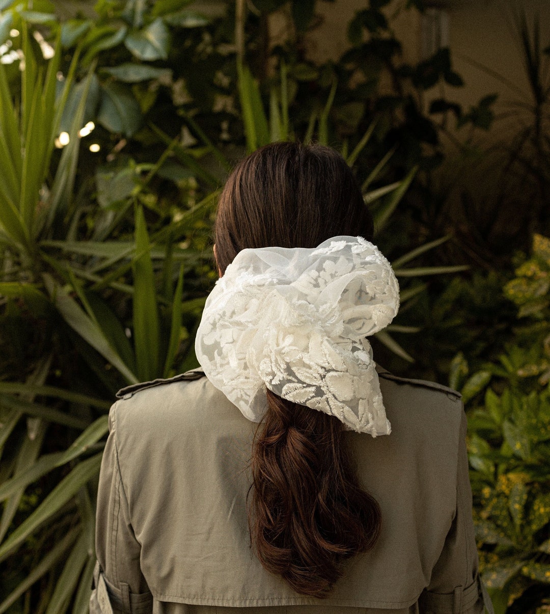 White Oversized Scrunchie, Hair Large Organza Scrunchie, Wedding ...