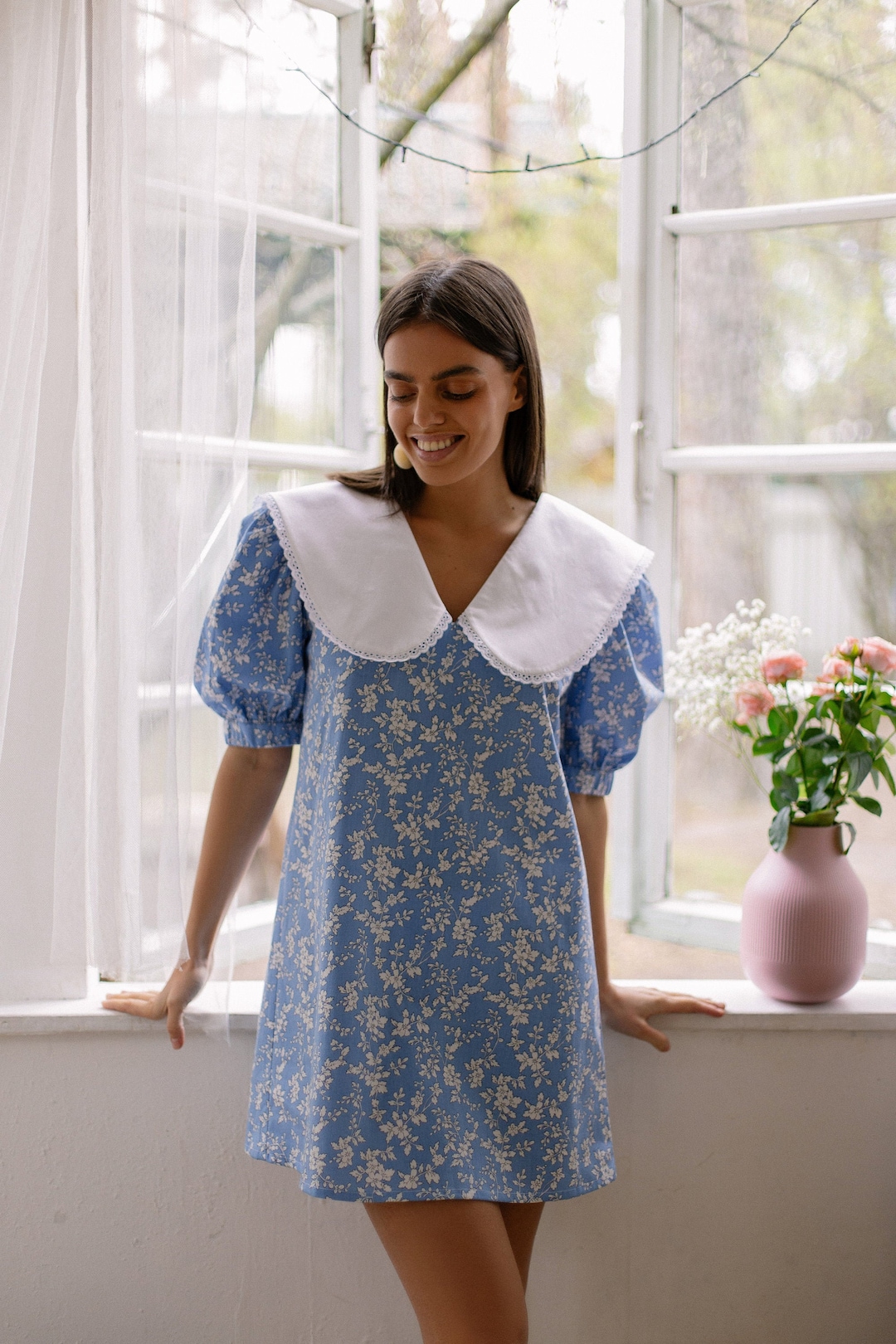 Last Oversized Collar Dress Women Summer Cute Prairie Dress Baloon Puff ...