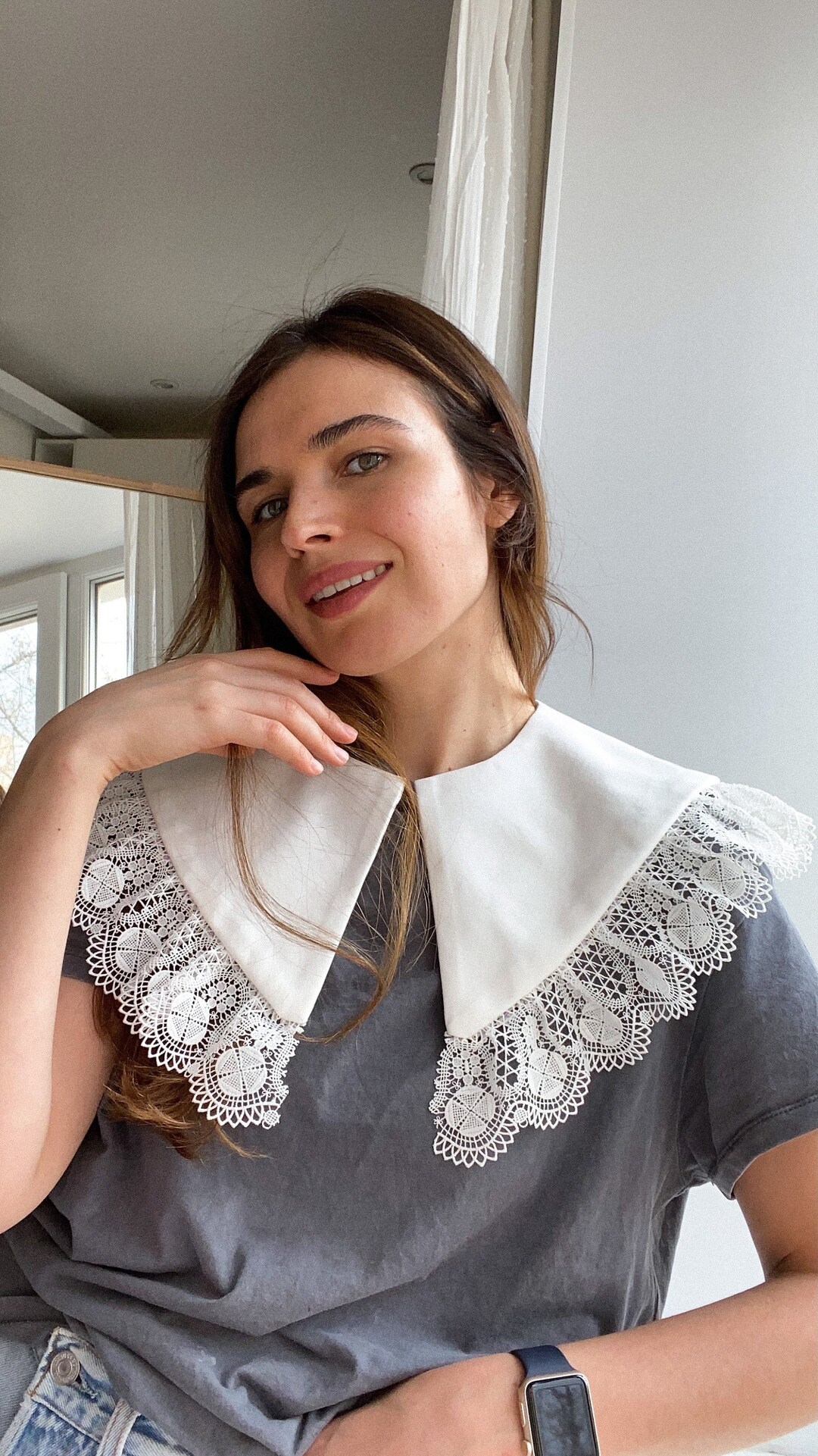 Romantic White Laced Collar Oversized Triangular Women Statement Collar ...