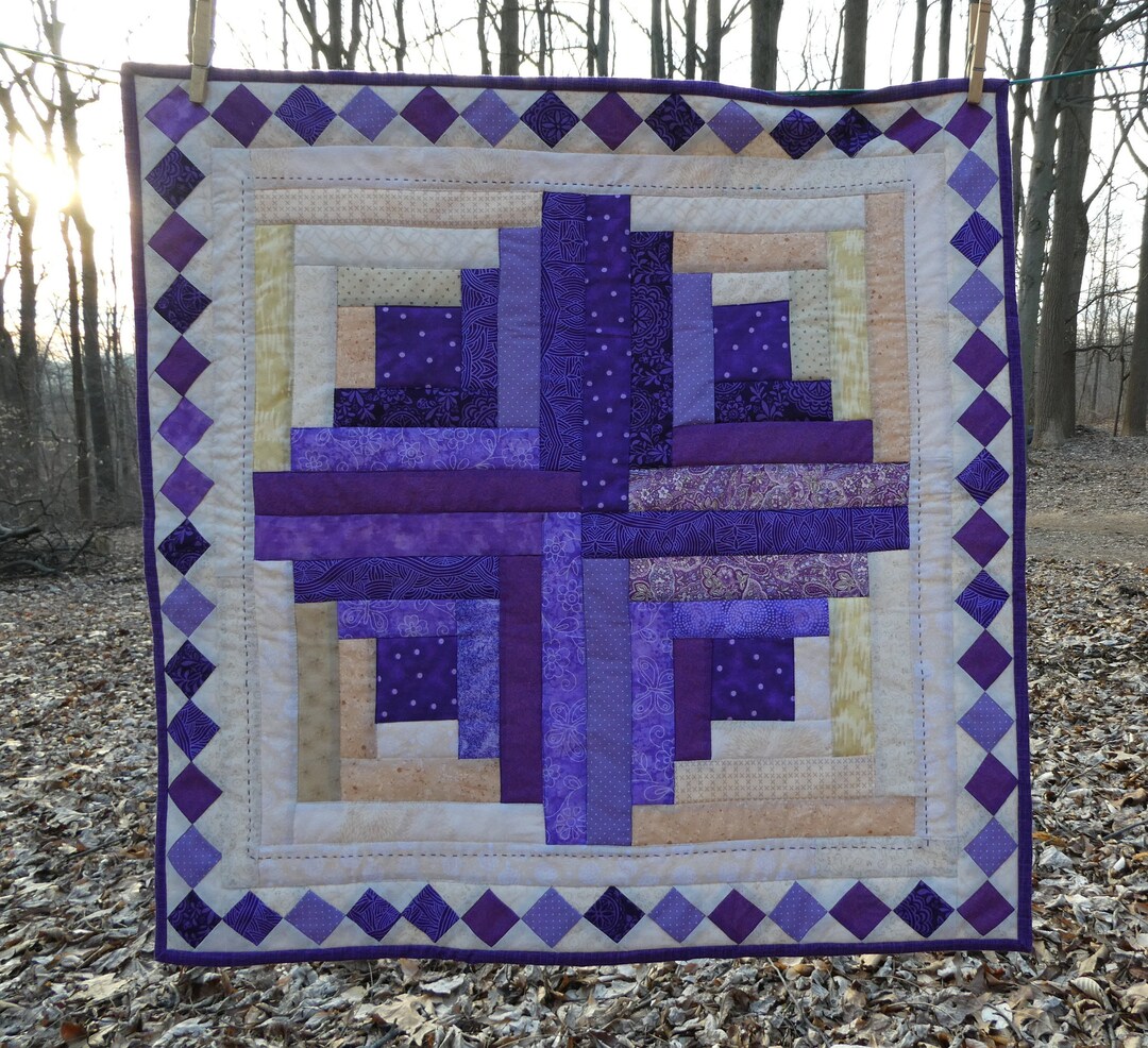Table Topper, Wall Hanging, Purple Log Cabin, Log Cabin, Quilted Table ...