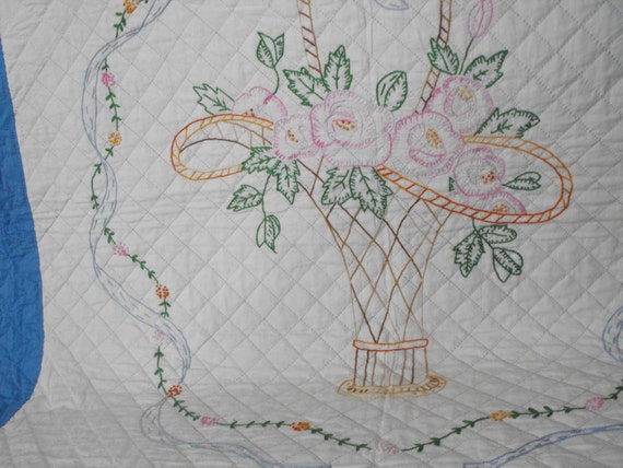 Embroidered Quilt Handmade Quilt Handquilted Quilt Bed | Etsy