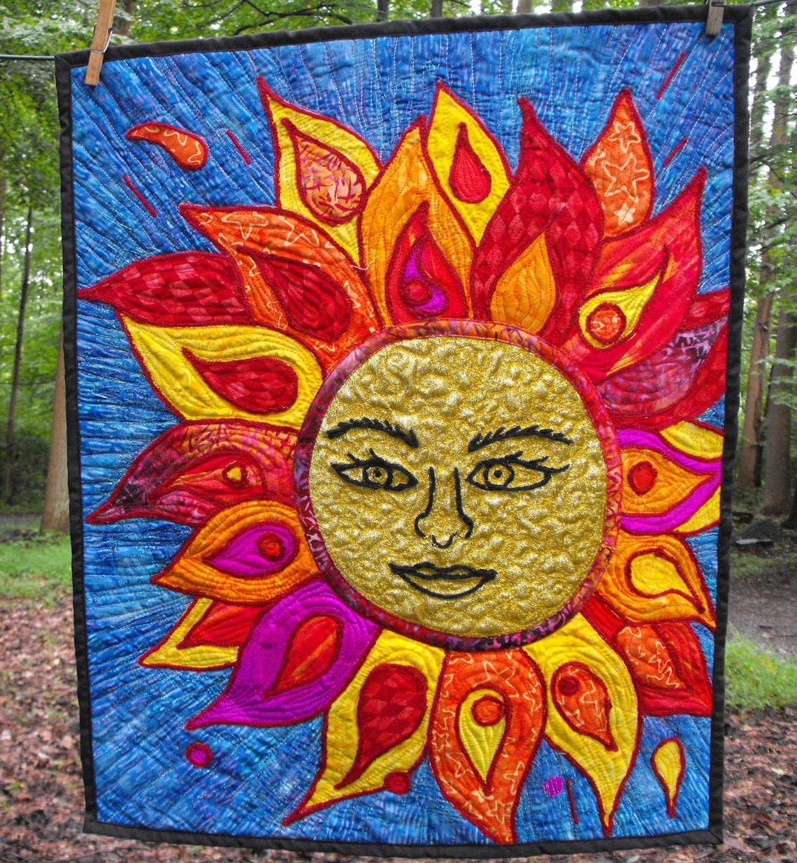 Bright Sun, Sun Wall Quilt, Modern Art, Contemporary Art, Fiery Sun Art ...