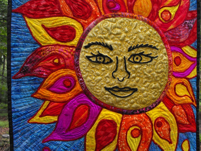 Bright Sun, Sun Wall Quilt, Modern Art, Contemporary Art, Fiery Sun Art ...