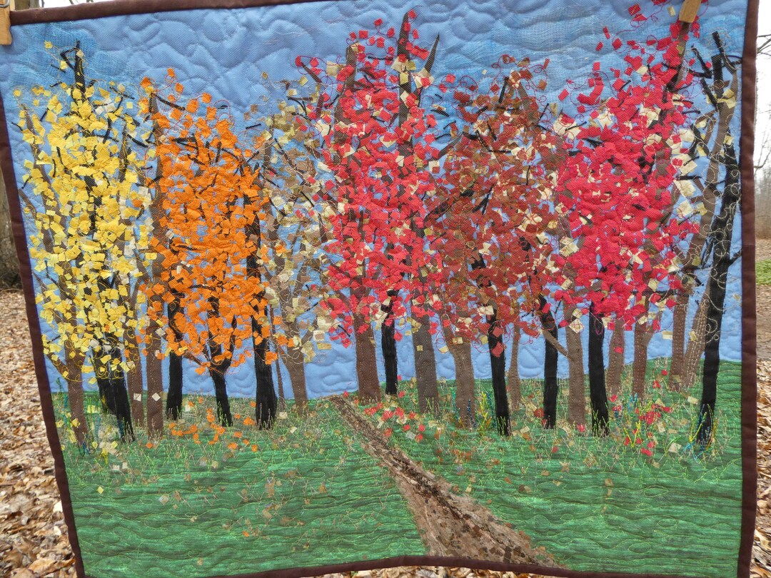 Forest Scene, Autumn Color, Fall Leaves, Autumn Wall Hanging, Quilt Art ...