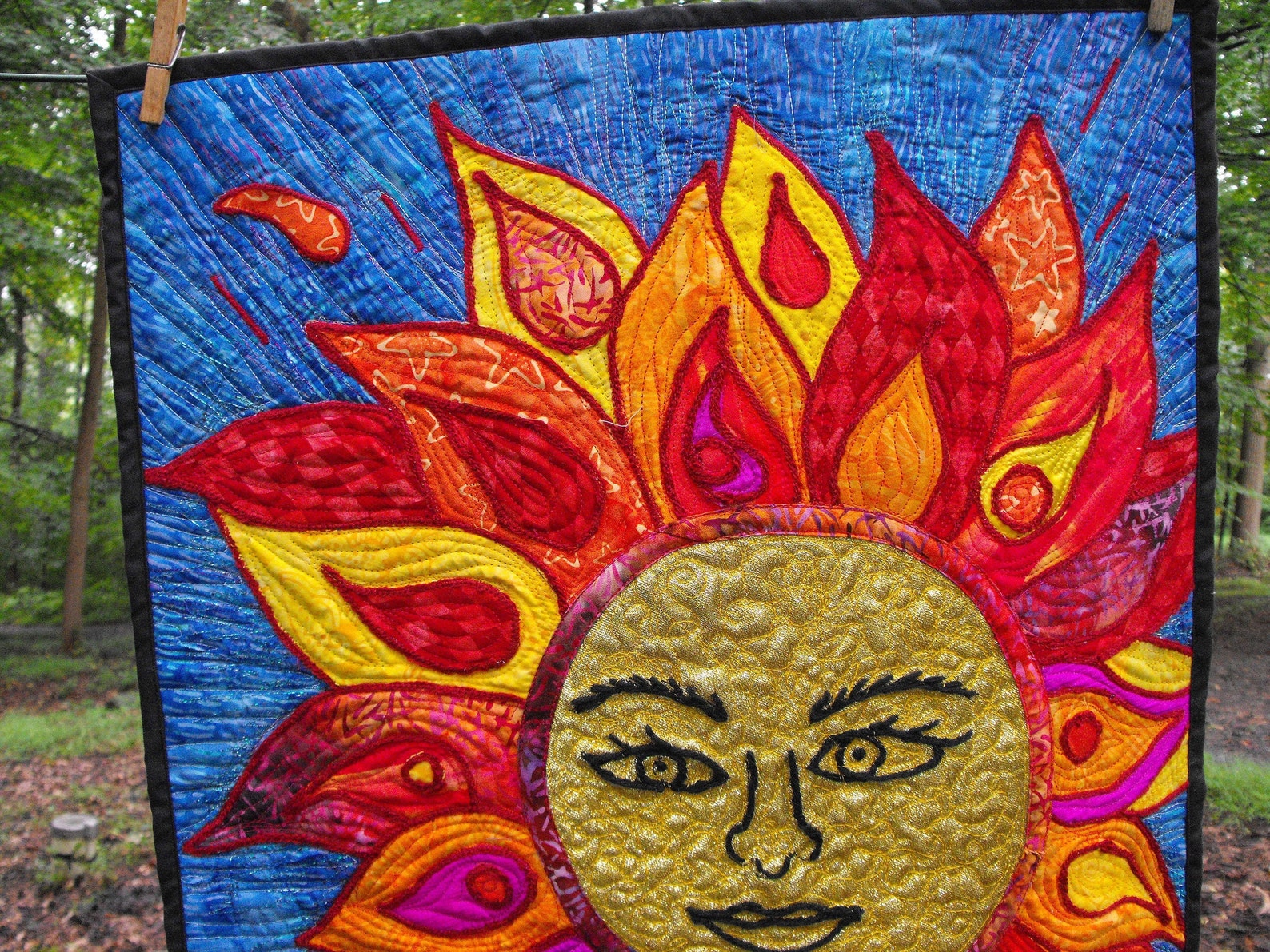 Bright Sun, Sun Wall Quilt, Modern Art, Contemporary Art, Fiery Sun Art ...